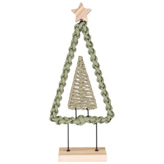 Matches 21 Deko Tannenbaum Metall mit Papierkordel & Holzfuß Olivgrün 39 cm - Boho Weihnachtsdeko für Zuhause