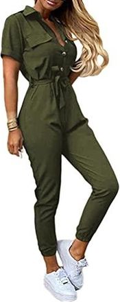 ORANDESIGNE Femmes Combinaison Ete Jumpsuit Col V Manche Courte Taille Haute Casual Combishort Été Long Pantalon Romper Mode Jumpsuit Dété Chic Élégant Slim Panta