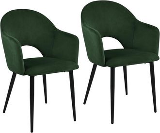 SVITA Hailey 2er Set Esszimmerstühle Küchen-Sessel gepolstert Samt Dunkelgrün - Svita