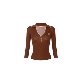 Elisabetta Franchi Geripptes Woll-Polo - - Tops - Damen - Braun - L