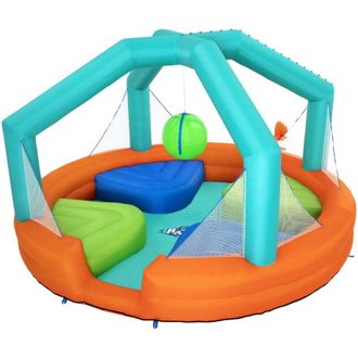 Bestway Dodge & Drench Water Park Aufblasbares Schwimmbad 450x450x268 cm mit h&auml;ngendem Ballspiel und Plattformen - Bestway
