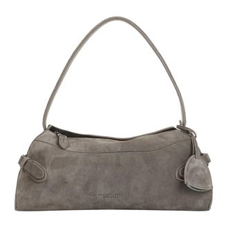 Ralph Lauren Kleine Umh&auml;ngetasche aus Kalbsveloursleder - - Bags - Damen - Grau - ONE SIZE