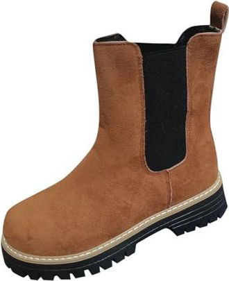 Generic Bottines Chelsea pour femme - Coupe large - Style britannique - Style britannique - Confortable - &Agrave; enfiler - Pour la marche, le bureau et lext&eacute;rieur,