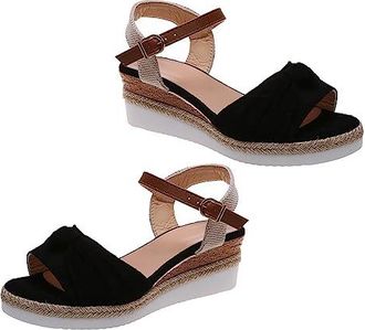 Generico Sandales compensées pour femme dété avec boucle orthopédique flexible bout ouvert Chaussures Espadrilles Talon Mode Antidérapantes Décontractées Maria