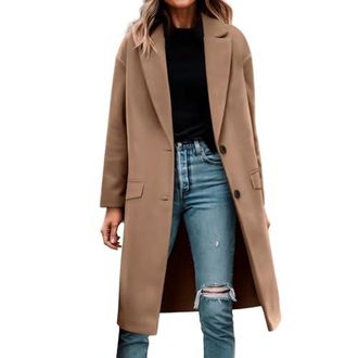 Generic Manteaux en laine vintage pour femme avec col à revers cranté à double boutonnage - Manteau dhiver chaud en laine mélangée - Manteau formel de fête de