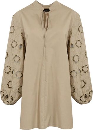 Dondup Femme, Robes, Beige, Taille: 36 FR Robe Longue en Coton Brod&eacute; &agrave; Manches Longues