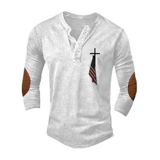 Generic T-shirts pour homme, t-shirt &agrave; manches longues imprim&eacute; Henley chemises hauts vintage d&eacute;contract&eacute;s t-shirts amples t-shirt basique confortable t-shirt 