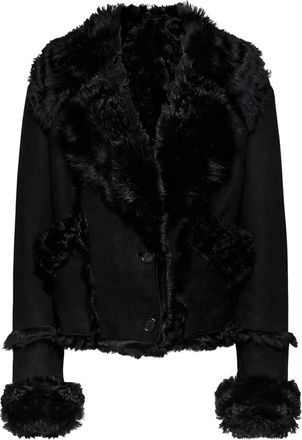 Santoro London veste zippée en cuir à col en fourrure - Noir