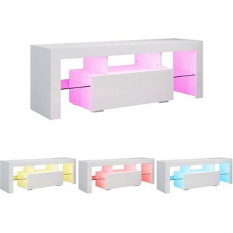 Sonni TV-Schrank Lowboard Hochglanz 130x35x45cm Wei&szlig; TV Board LED Beleuchtung mit Klappt&uuml;r,Glasfront