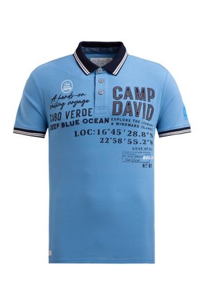 Camp David Herren Pikee-Polo mit Label-Applikationen Electric Sky, XXL
