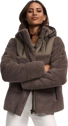 Marikoo Damen Winterjacke (XS-XXL) - hochstehender und gefütterter Kragen, 4 Taschen, große Kapuze, Teddy-Puffer-Jacke, Warme Jacke Frauen - N030 (XXL, St-Bro