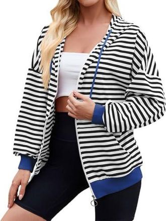 Generic Vestes pour femmes 2026 &agrave; capuche &agrave; fermeture &eacute;clair pour femmes, sweatshirts tendance ray&eacute;s, veste &agrave; manches longues avec poches, v&ecirc;tements pour adol