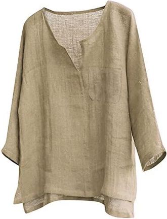 Generic Hauts à manches longues pour hommes en coton chanvre chemise col en V chemises décontractées chemise solide chemises de travail légères et respirantes