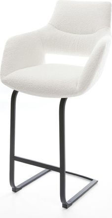 DELIFE Barstuhl Yago-Flex Boucl&eacute; Creme-Wei&szlig; Freischwinger Flach Metall Schwarz Taschenfederkern, Barst&uuml;hle