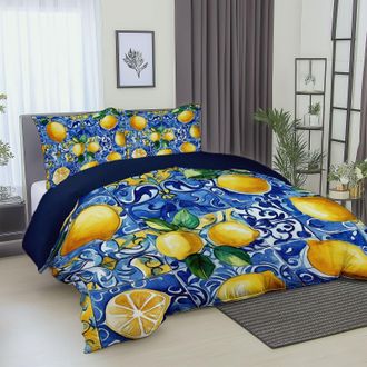 Generic Bettw&auml;sche 230 x 220 cm Wendebettw&auml;sche Set Microfaser Aquarell-Illustration, Zitrone Microfaser Bettbezug und Kissenbezug 80x80 cm mit Reissverschlus