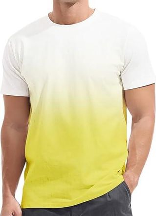 Generic Chemise à manches courtes et col rond dégradée pour homme - T-shirt tendance pour entraînement athlétique, gym, course à pied, jaune, XXL