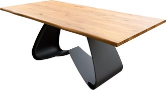 DELIFE Esszimmertisch Edge Eiche Natur 200x100x2,5-3 W-Gestell Metall Schwarz Live-Edge