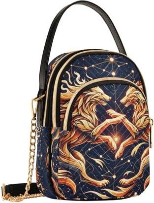 Generic Sac à bandoulière loup doré pour femme, sac à main avec chaîne amovible, sac à main pour téléphone, sac à main à bandouli, Loup doré, Taille unique