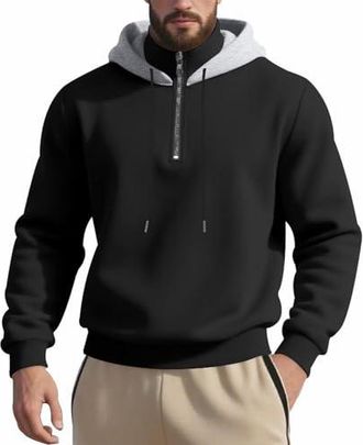 Generic Sweat à capuche moelleux pour homme - Manteau en peluche américain automne et hiver - Sweat à capuche en velours - Pull ample à col montant - Fermetur