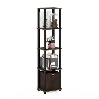 Furinno TNT No Tools 5-Tier-Display Dekoratives Regal mit einem Abfalleimer, Columbia Walnuss/Schwarz/Dunkelbraun