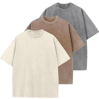Generic Lot de 3 t-shirts surdimensionn&eacute;s d&eacute;contract&eacute;s d&eacute;lav&eacute;s vintage pour femme, 3 pi&egrave;ces-K, 5XL