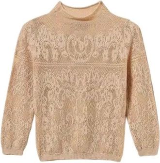Twinset Pull col roul&eacute; jacquard - Femme - Pulls - Beige - Taille: 40 FR