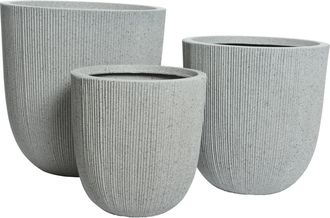 Decoris Blumentopf Outdoor geriffelt 31-44cm 3er Set - Kunststoff Pflanzenkübel Pflanzkübel außen Hellgrau - Blumenkübel Übertopf - Pflanzgefäße für draußen -