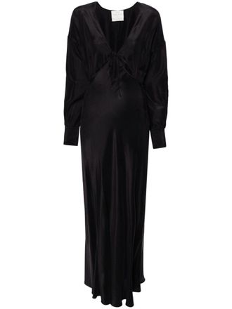 Forte_Forte robe longue en soie &agrave; col v - Noir