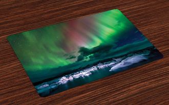 Abakuhaus Nordlicht Platzmatten, Outdoor-Landschaft, Tischdeko aus Farbfesten Stoff für das Esszimmer und Küche, Mehrfarbig