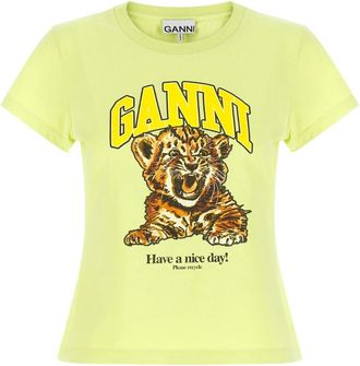 Ganni Femme, Tops, Vert, Taille: 38 FR Basic Cotton Jersey Baby Fit Tiger T-shirt