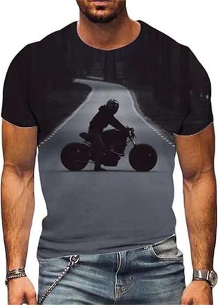 Keephen T-Shirt &agrave; col Rond pour Homme avec Motif Moto VTT Sportif Impression 3D Manches Courtes Haut d&eacute;contract&eacute;