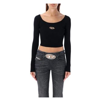 Diesel Schwarzes Geripptes Crop Top mit Metall-Logo - - Tops - Damen - Schwarzk - S