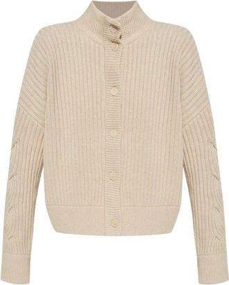 Max Mara Femme, Pulls, Beige, Taille: 42 FR Beige Ribbed Cardigan Sweater