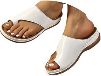 Minetom Tongs Femme Orthopedique PU Sandales De Plage Confortable Été Flip Flops Plateforme Pantoufles Chaussons A Blanc 39 EU