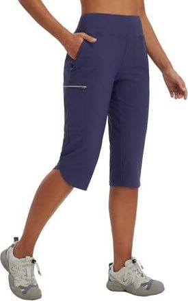 Baleaf Pantalon court cargo pour femme - Pantalon de randonnée à séchage rapide - Léger - Avec poches zippées - Extérieur, bleu marine, XXL