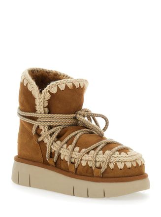 Mou Womens Beige Ankle Boots With Lace Closure Sheep Leather