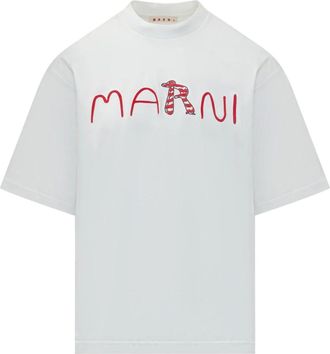 Marni Homme, Tops, Blanc, Taille: L T-Shirt Logo Brod&eacute;