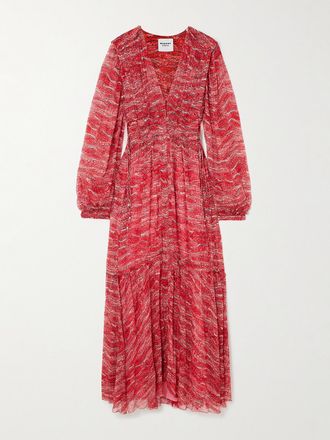 Isabel Marant Amara Maxikleid Aus Bedrucktem Chiffon Mit Raffungen - Rot