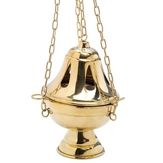 NKlaus Rauchfass mit Kette 78cm Weihrauchchwenker Hängegefäß vergoldet Deko Gold 7611