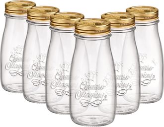 Bormioli Rocco 6X 400ml Quattro Stagioni Glasflaschen mit Schraubdeckel - Klar Wiederverwendbar Saft Wasser Smoothie Getränk Kühlschrank Lagerbehälter