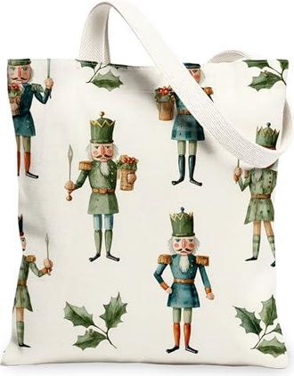 Generic Sacs fourre-tout en toile motif casse-noisette, sacs d&eacute;picerie r&eacute;utilisables, vintage l&eacute;gers et lavables avec bandouli&egrave;re C, Blanc, 13x15 Inch