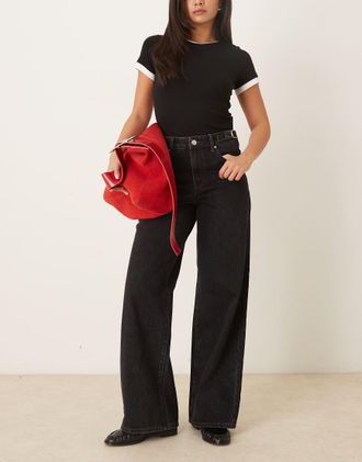 Vero Moda Jean ample avec sangles dajustement à boucle sur la taille - Gris foncé délavé