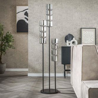 M&S Collection M&s - Lampadaire 3 lampes 32x155 cm en verre chrom&eacute; et m&eacute;tal noir