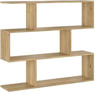 PEGANE Etag&egrave;re asym&eacute;trique basse, meuble &eacute;tag&egrave;re basse coloris ch&ecirc;ne Mauvella - Longueur 110 x profondeur 24,60 x hauteur 96,3 cm