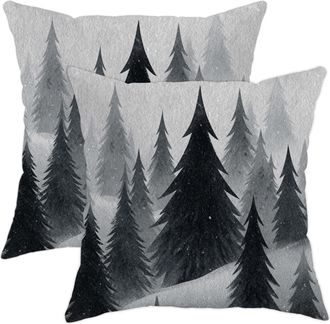 Generic Winter-Kissenbez&uuml;ge, 2er-Set, Motiv: Schwarzwald-Landschaft, Heimdekoration, quadratisch, rustikale Dekoration f&uuml;r Sofa, Bett, Couch, 35,6 x 35,6 cm