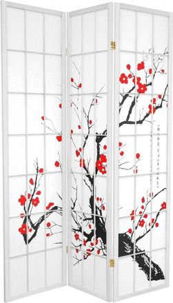 Oriëntique Japanische Paravent Raumteiler Trennwand B135xH180cm 3 Paneele Weiß - Kirschblüten Japanische Paravent Raumteiler Shoji Raumtrenner Spanische Wand Sic
