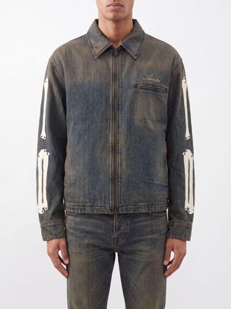 Amiri Veste en jean de style chemise en denim vintage avec logo et imprim&eacute; graphique