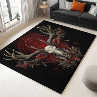 Generic Tapis de Style Gothique Noir - Lavable Tapis Fantaisie Élégance Bois De Cerf Imprimé à Poils Courts, Doux Antidérapant Moquette pour Chambre Salon Sal