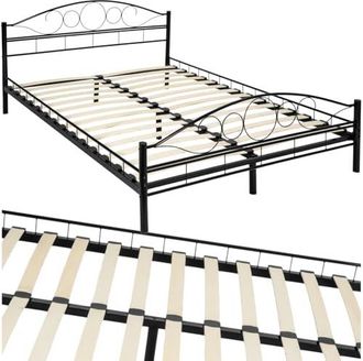 TecTake TecTake Cadre de lit avec sommier en Bois Lit 140x200 cm Cadre en Acier laqu&eacute; &eacute;poxy Lit Double 2 Personnes Adulte, ado ou Enfant Chambre Adulte Modern