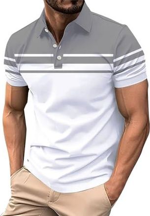 Generic Men Within T-shirts pour homme - Coupe ajustée - Chemise à manches courtes personnalisée pour homme - Imprimé rayé classique - Col en coton - T-shirt 